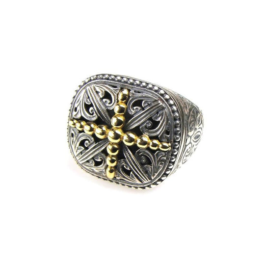 Silver & Gold Byzantine Cross Ring | Handmade Greek Jewelry | Melikos